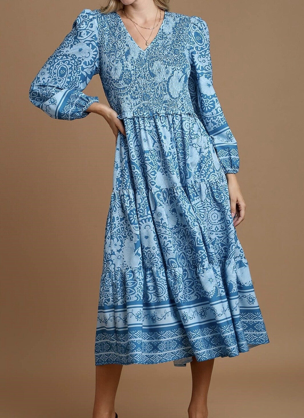 Blue Mix Floral Midi Dress | B Fancy Boutique